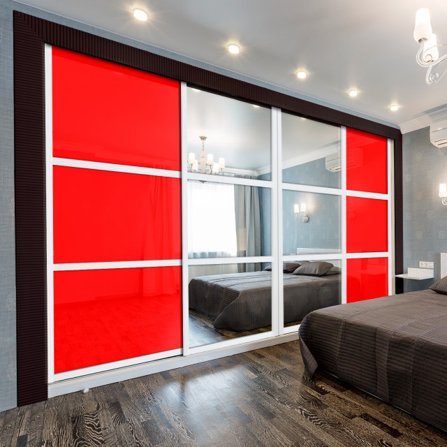 4 Leaf Shaker Style Bypass Sliding Closet Doors With Glass Painted ...