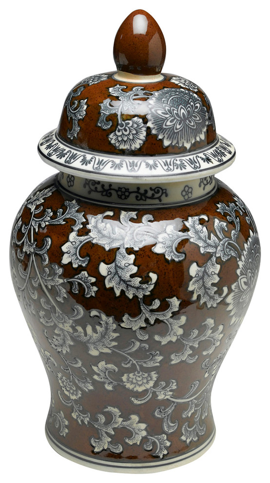 18" Brown & Grey Ginger Jar - Traditional - Decorative Jars And Urns ...