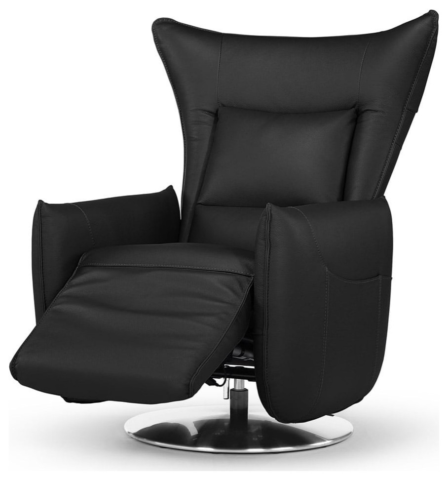 Hyland Black Reclining Chair with Swivel Base and Top Grain Leather ...