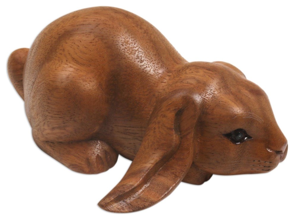Begging Rabbit, Brown Wood Sculpture - Farmhouse - Decorative Objects ...