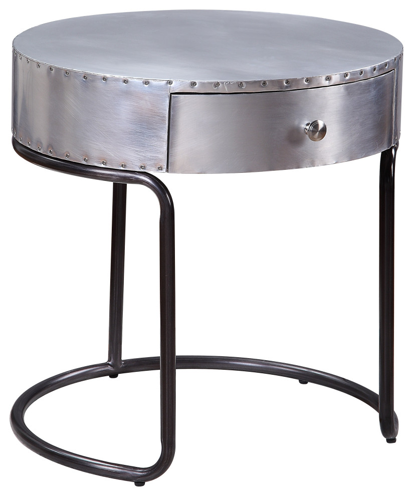Benzara Aluminum Patchwork Wooden End Table with Metal Cantilever Base ...