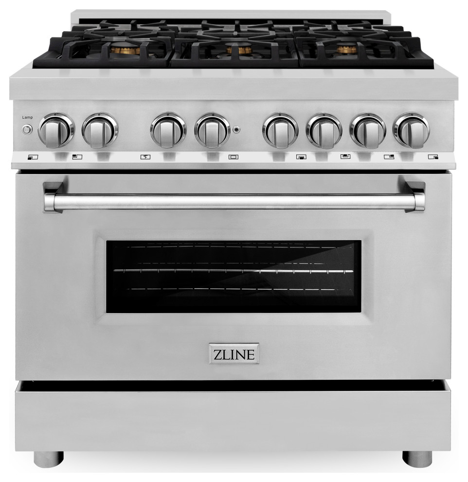 ZLINE 36" Dual Fuel Range, Stainless Steel With Brass Burners RA-BR-36 ...