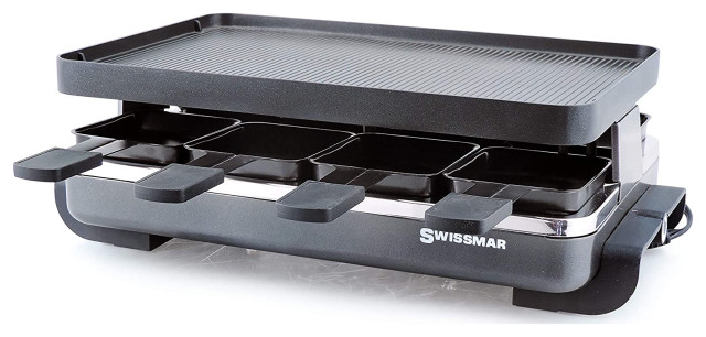 8-Person Raclette Grill | Cast Iron Top, Classic Black - Traditional ...