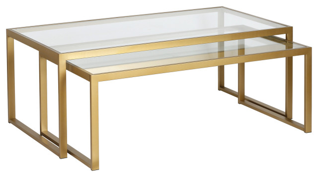 46" Gold Glass Rectangular Nested Coffee Tables, 2-Piece Set - Contemporary - Coffee Table Sets ...
