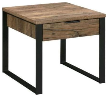 Contemporary End Table, Black Metal Legs With Square Top & Storage ...