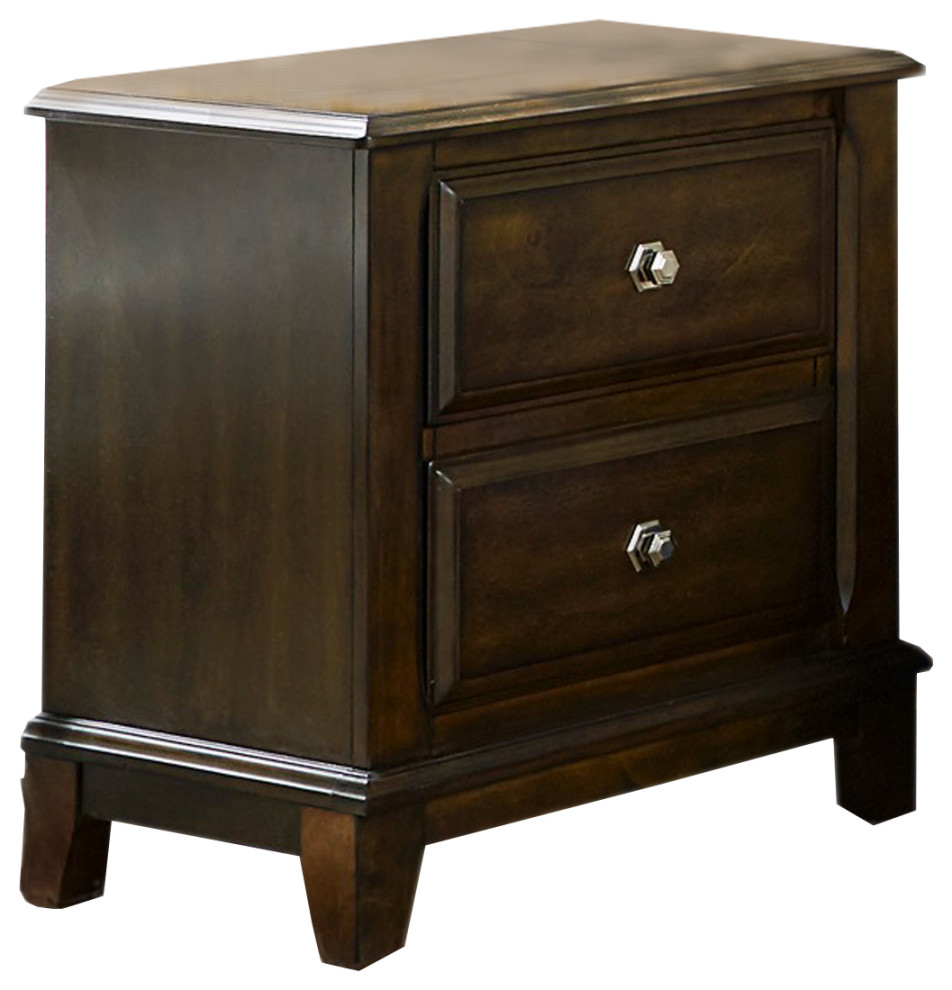 2 Drawer Wooden Nightstand with Hexagonal Pulls and Chamfered Feet ...