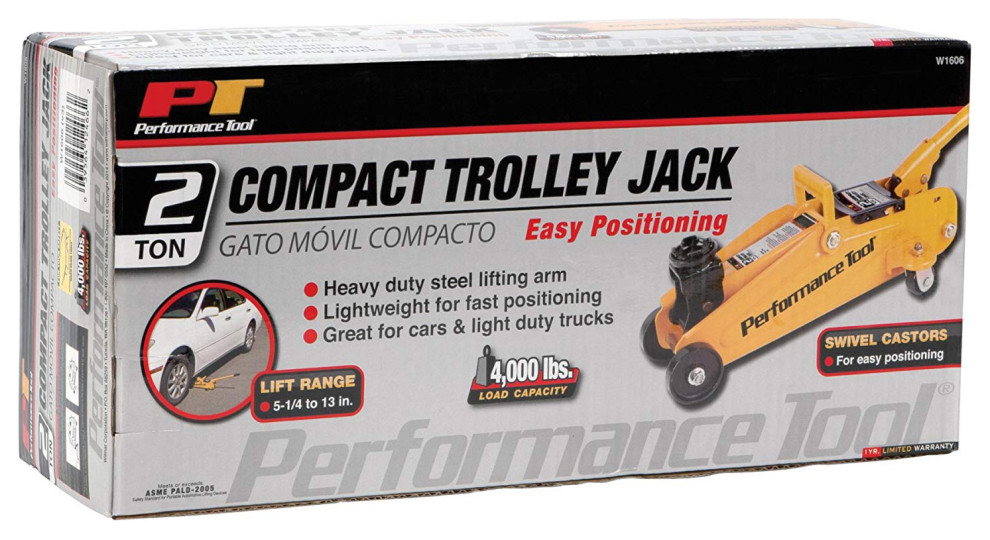 Performance Tool W1606 Compact Trolley Jack, 2 Ton Capacity - Hand ...