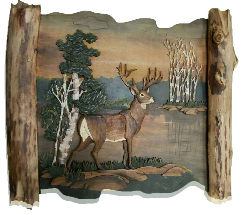 Deer Hand Crafted Intarsia Wood Art Wall Hanging 29 X 33 X 3 Inches ...