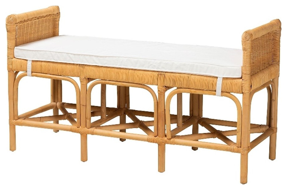 Baxton Studio Nairi Modern Bohemian Natural Brown Rattan Bench ...
