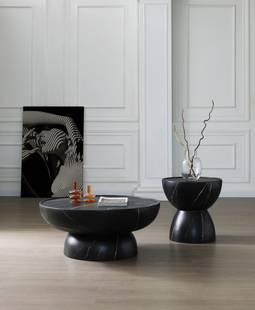 Modrest Akron Modern Black and White Faux Marble Round Coffee Table ...