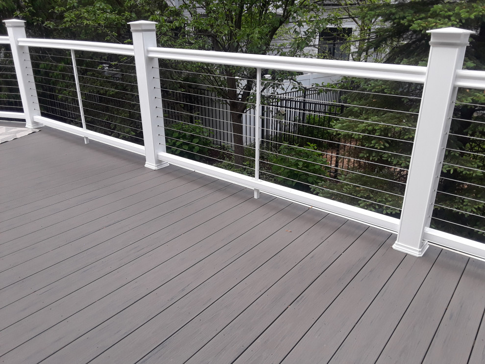 Silver Maple TimberTech Deck with white rails & horizontal cables in ...