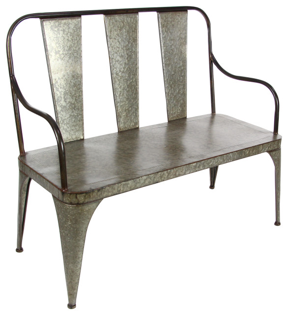 Silver Metal Farmhouse Outdoor Bench, 40 " x 47 " x 26 " 70568 ...