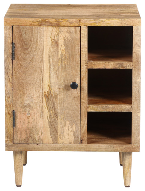 Mango Wood Side Table With Open Cubbies and Door Storage, Natural Brown ...