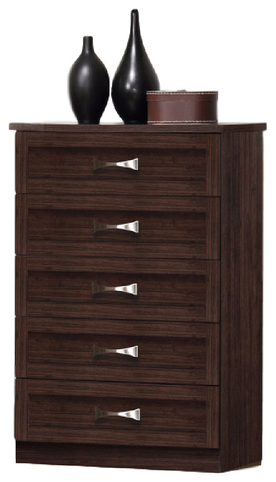 Colburn 5-Drawer Dark Brown Finish Wood Tallboy Storage Chest, 31.2"L x ...