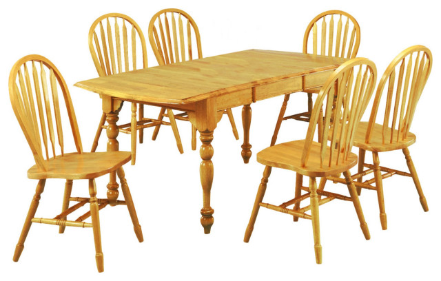 Oak Selections 7 Piece Extendable Dining Set, Arrowback Chairs, Light ...