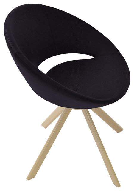 Crescent Sword Dining Chair, Natural Veneer Steel Base, Black Leather ...
