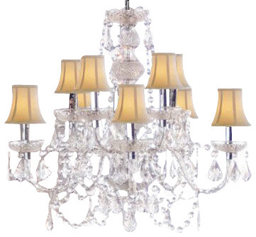 Authentic All Crystal Chandelier With White Shades - Traditional ...