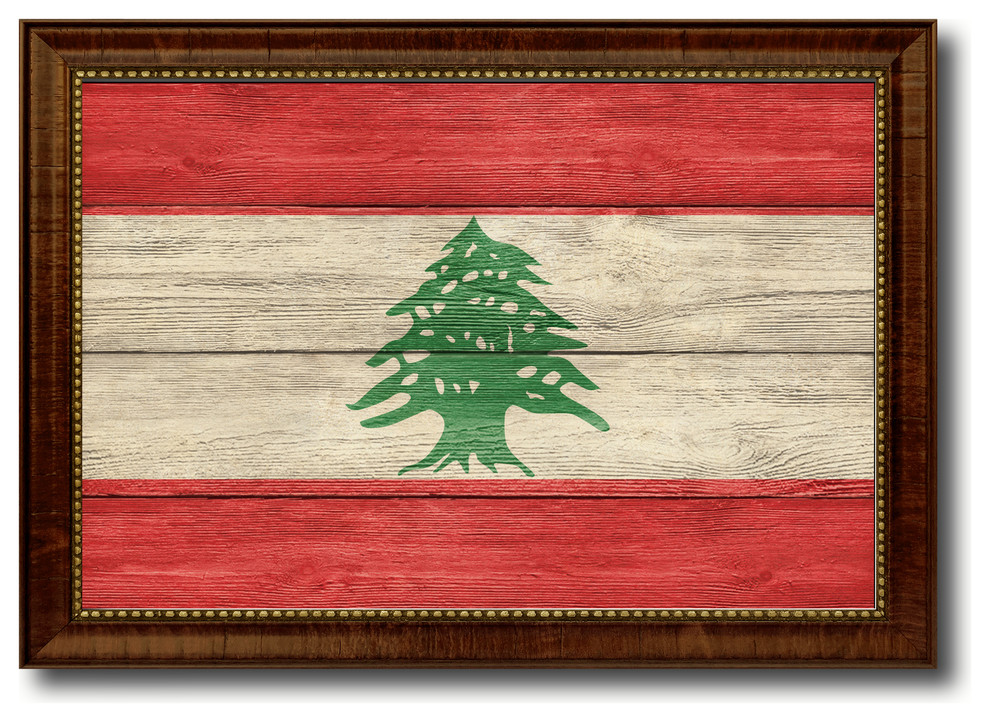 Lebanon Country Textured Flag Print With Brown Gold Frame, 19" x 27 ...