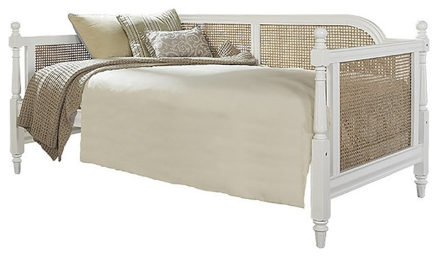 Pemberly Row Coastal Wood Twin Daybed with Cane Inset Panels in White ...