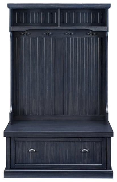 Crosley Furniture Seaside Wood 4 Hook Hall Tree in Distressed Navy ...