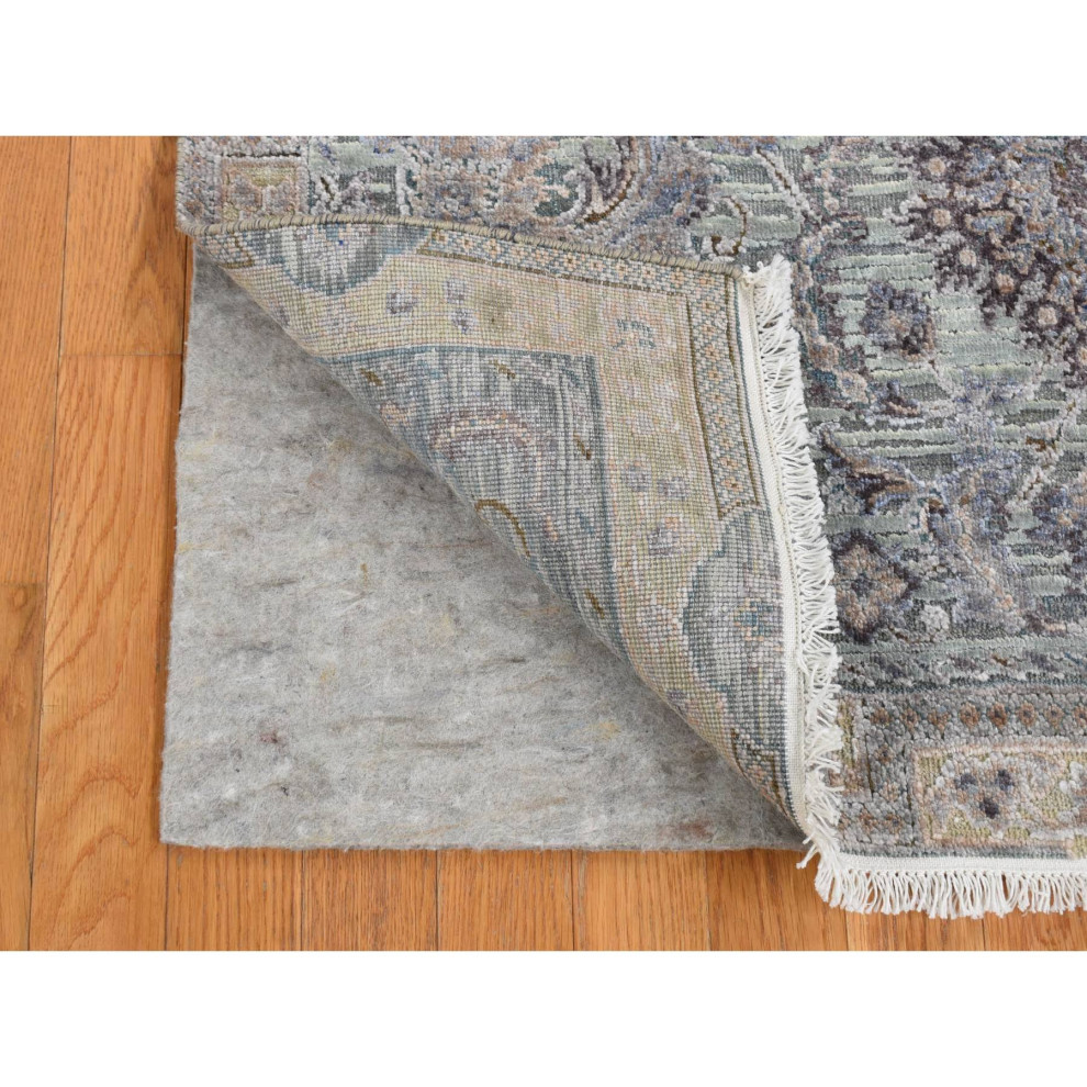 Laurel Green, Silk & Wool, Mughal Design, Hand Knotted Oriental Rug, 4 ...