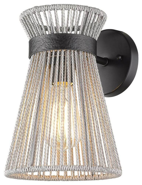 Wall Sconce, Black With Bleached Raphia Rope, 11.00 - Beach Style ...