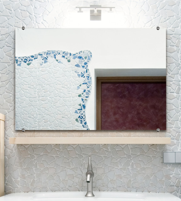 Modern Rustic Frameless Rectangular Wall Mirror, Chrome Round Clips ...