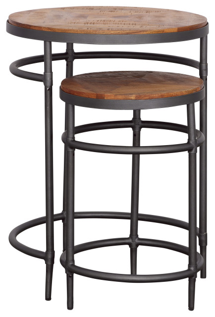 Nalani Industrial Solid Wood and Iron Nesting Tables, Set of 2 ...
