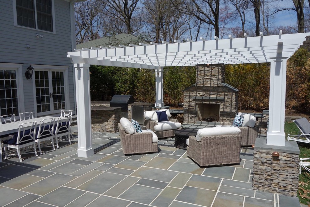 Outdoor Living Space - Bluestone Patio, Kitchen, Fireplace, Pergola ...