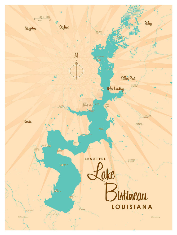 Lakebound Lake Bistineau Louisiana Map Art Print, 9"x12" - Contemporary ...