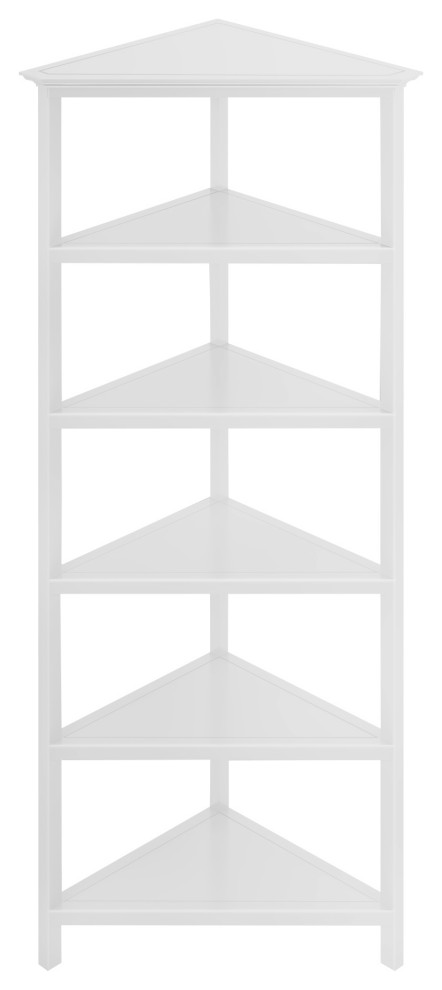 NewRidge Home Goods Edenton Wood 75"H 5-Shelf Corner Bookcase - White ...