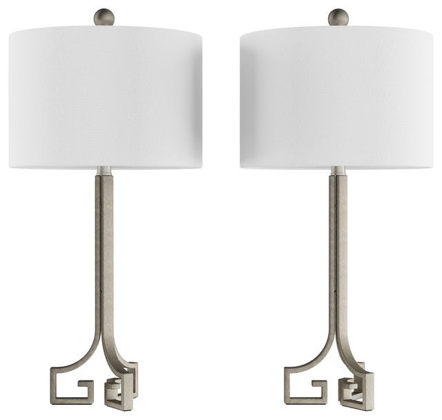 Lavish Home Greek Key Lamps in Antique Silver, Set of 2 - Transitional ...