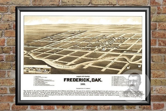 Old Map of Frederick South Dakota 1883, Vintage Map Art Print, 24"x36 ...