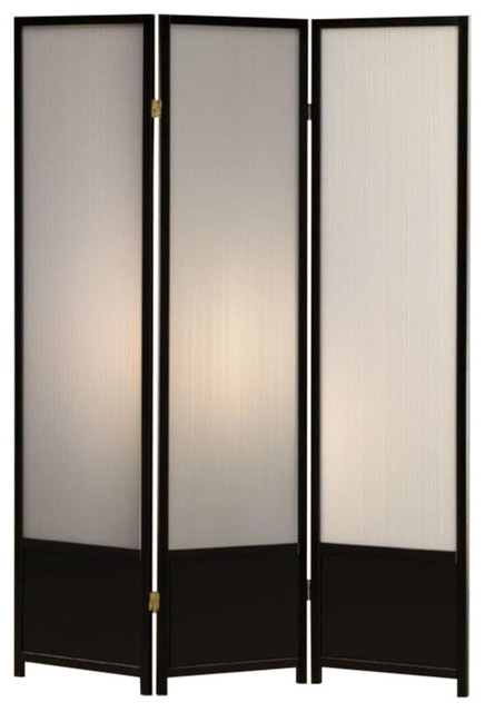 Bowery Hill 3 Panel Contemporary Wood Translucent Room Divider in Black ...