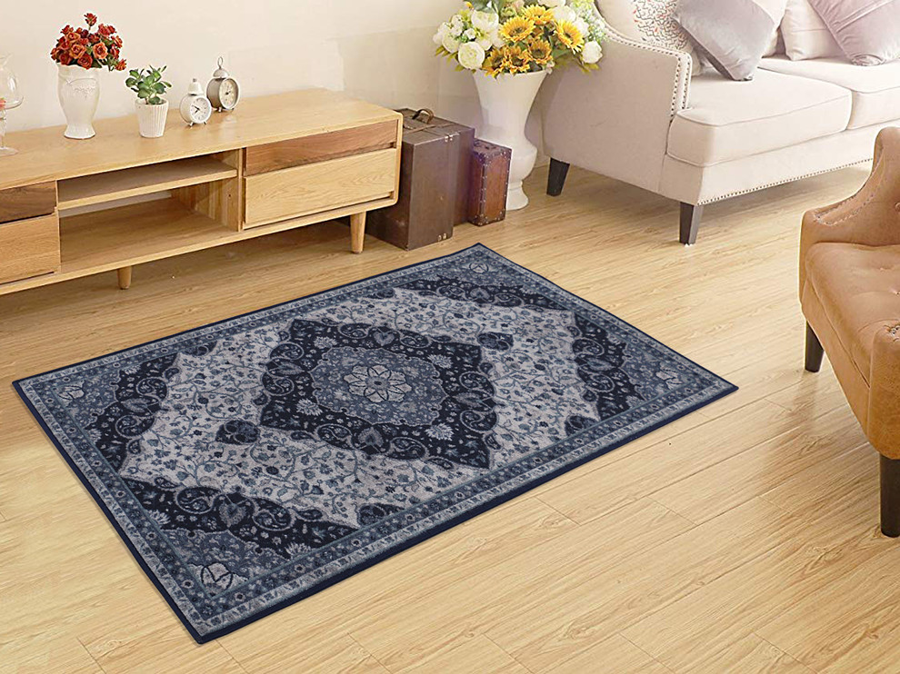 RugSmith Cobalt Tabiz Transitional Floral Area Rug, 3'x5', 3'x5 ...