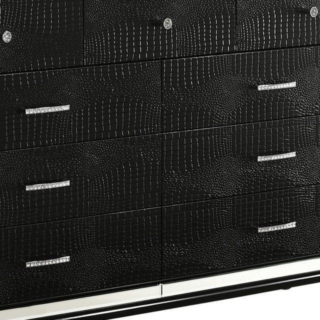 Benzara BM218219 9 Drawer Dresser With Embossed Texture/Mirror Accents ...