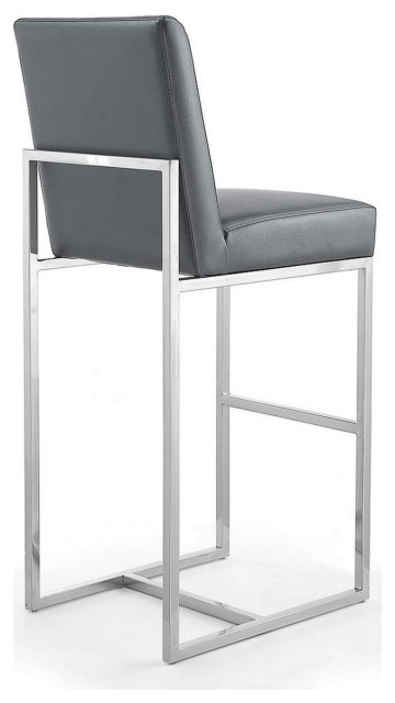 Modern Bar Stool, Chrome Stainless Steel Frame With Graphite Faux ...