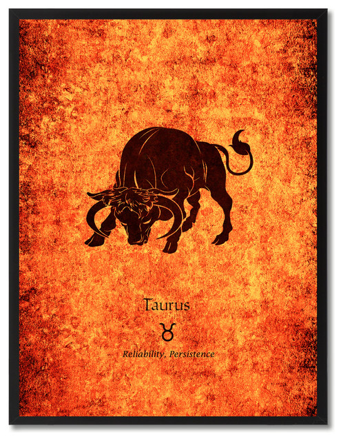 Taurus Horoscope Astrology Orange Print on Canvas with Picture Frame ...