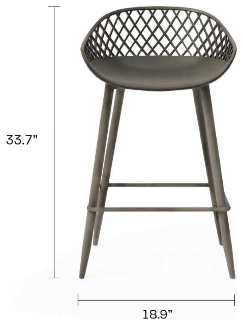 Set of 2 Counter Stool, Angled Metal Legs and Low Back Profile, Warm ...