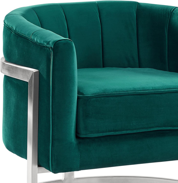 Chic Green Accent Chair, Stainless Steel Frame, Channel Tufted Back ...