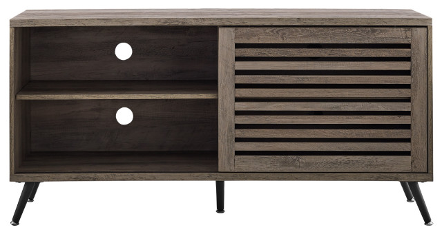 Modern Sliding Slat Door TV Stand for TVs up to 58", Gray Wash ...