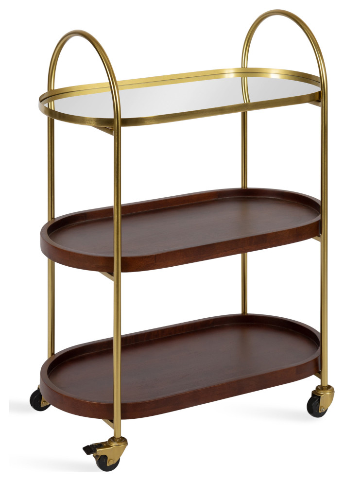 Maxfield Wall Bar Cart, Walnut Brown/Gold, 26"x13"x36", 26x13x36 ...