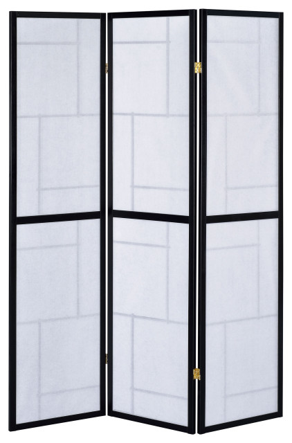 Damis 3-panel Folding Floor Screen Black and White - Transitional ...