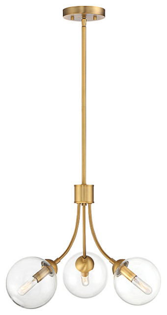 3-Light Chandelier, Natural Brass - Contemporary - Chandeliers - by ...