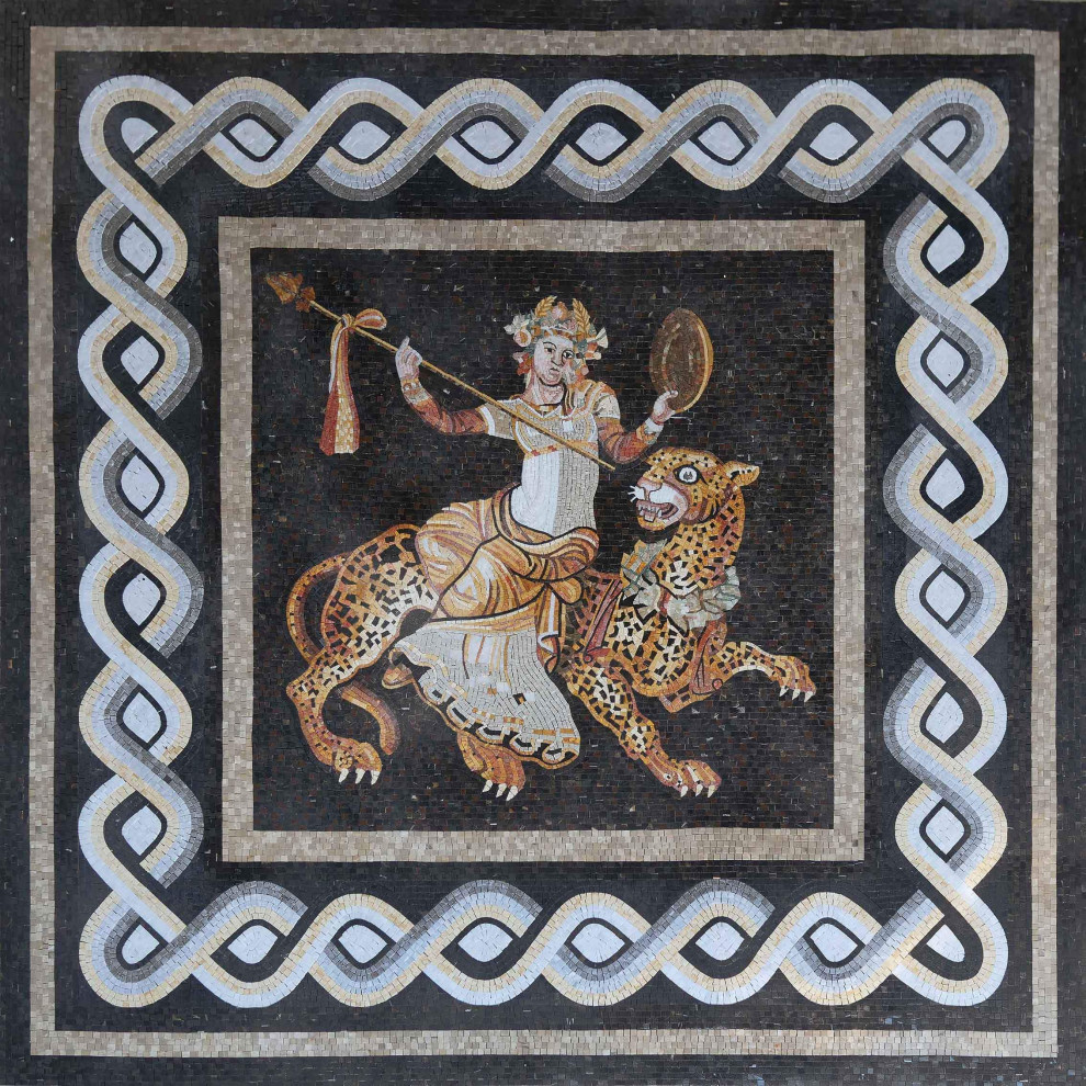 Dionysus god Riding Tiger Mosaic Reproduction, 96" x 96" - Contemporary ...