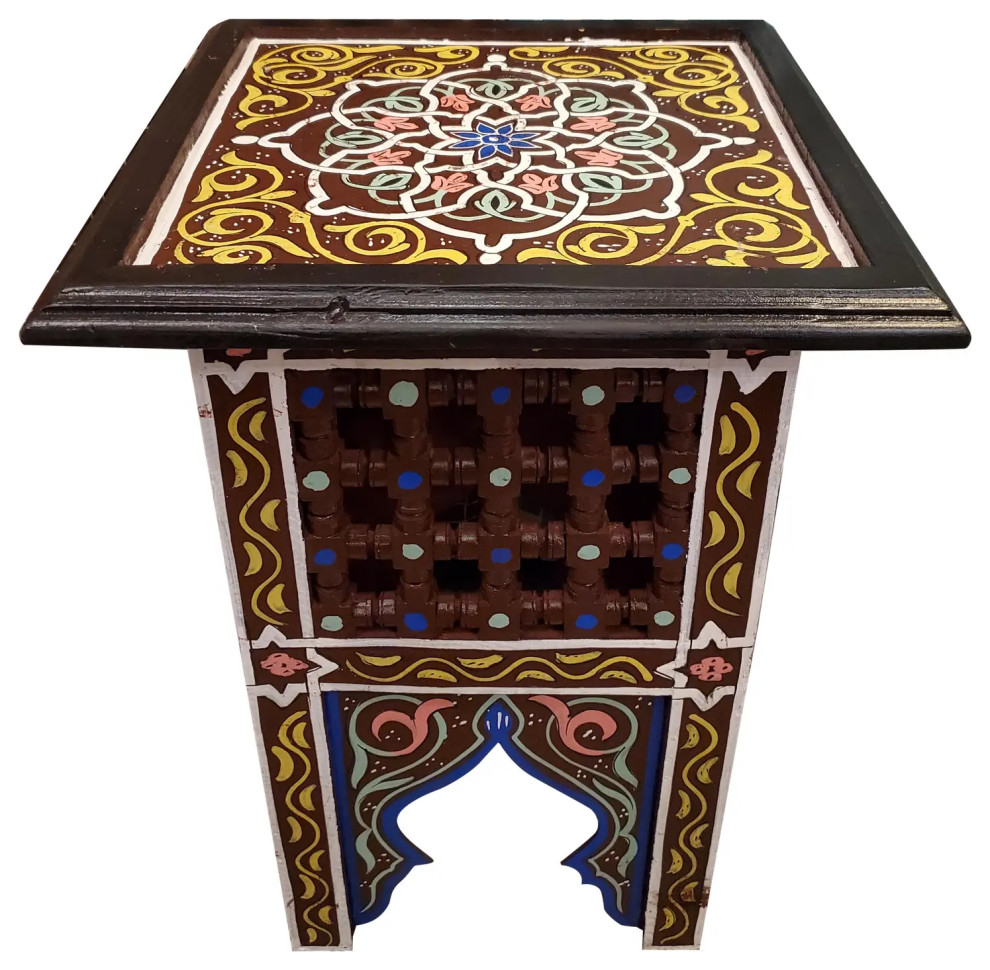Moroccan Hand Painted Square Wooden End Table - Mediterranean - Side ...