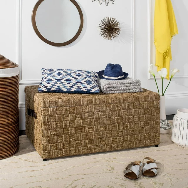 Contemporary Geometric Storage Trunk with Woven Seagrass and Side ...