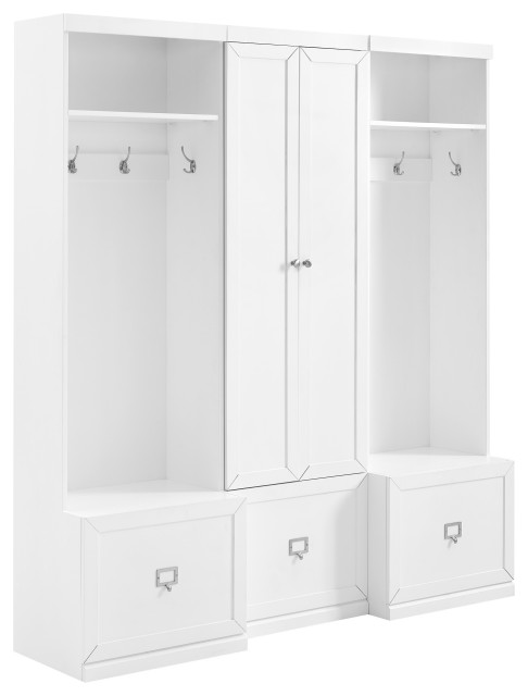 Harper 3-Piece Entryway Set, White Pantry Closet and 2 Hall Trees ...