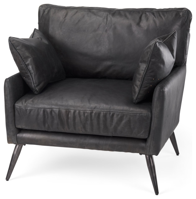Cochrane 34.5Lx33Wx32.5H Black Leather Wrapped Chair - Midcentury ...