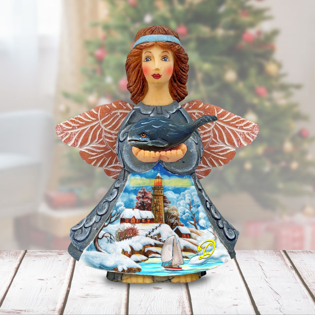 Winter Angel With Whale Handcrafted Christmas Figurine - Traditional ...